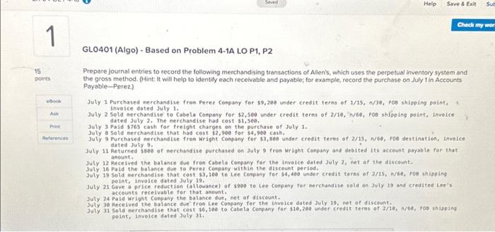 1 15 points eBook Ask Print References Saved Help | Chegg.com