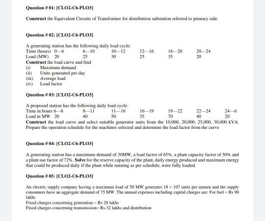 Solved Question # 01: [CLO2-C6-PLO3) Construct the | Chegg.com