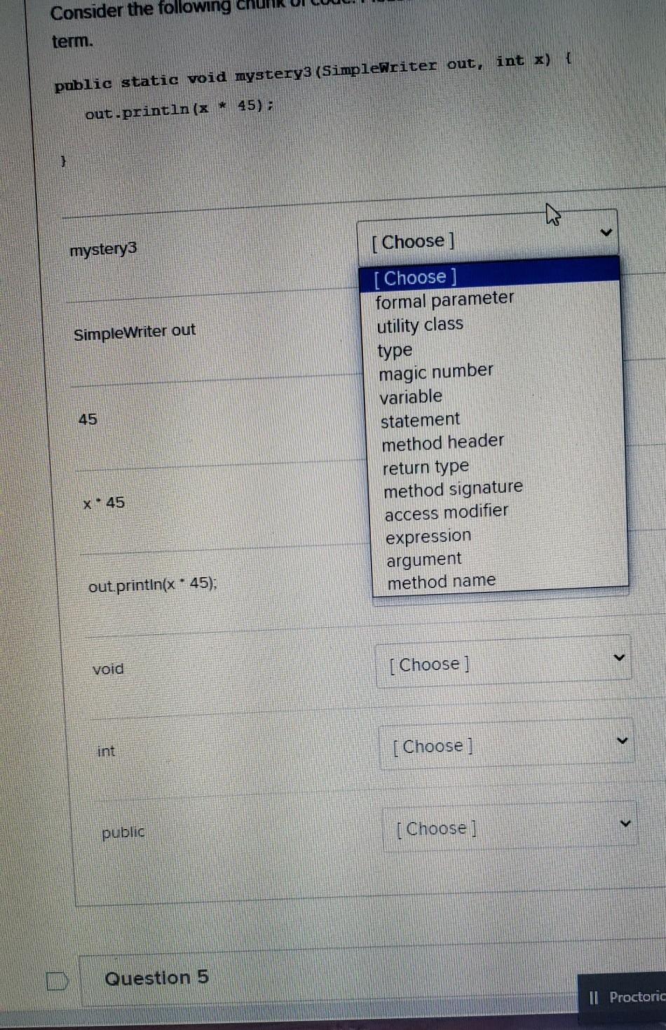 Solved Consider the following term. public static void | Chegg.com