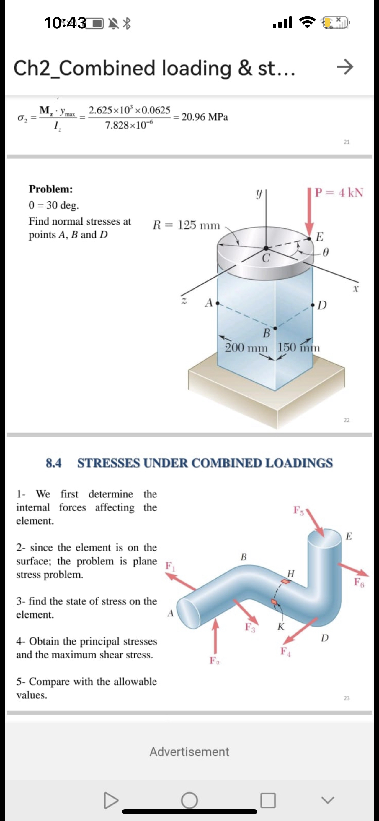 Solved 10:43 沓光. ﻿Ill ₹ ?Ch2_Combined loading & | Chegg.com