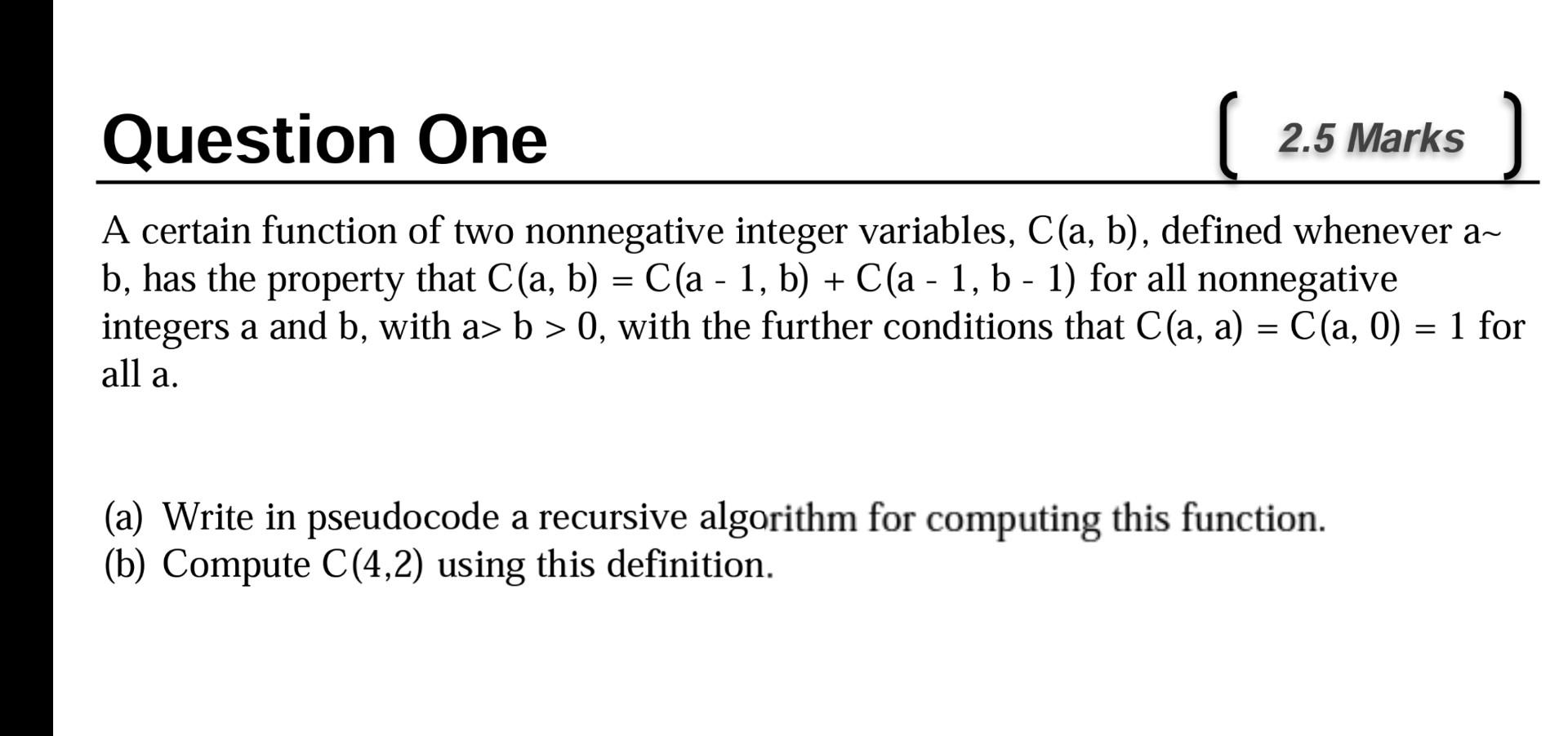 Solved A certain function of two nonnegative integer | Chegg.com