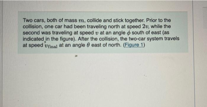 Solved Two cars, both of mass m, collide and stick together. | Chegg.com