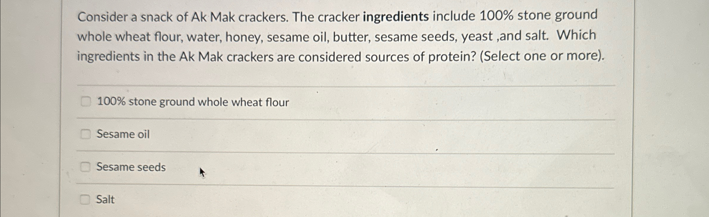Solved Consider a snack of Ak Mak crackers. The cracker | Chegg.com