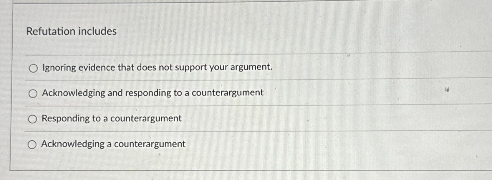 Solved Refutation includesIgnoring evidence that does not | Chegg.com