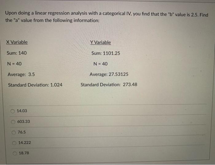 Solved Upon doing a linear regression analysis with a | Chegg.com
