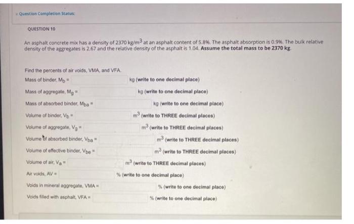 Solved density of the aggregates is 2.67 and the relative | Chegg.com
