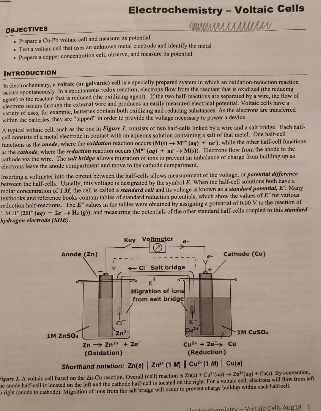 Solved Electrochemistry - Voltaic Cells wwwwwwwwww | Chegg.com