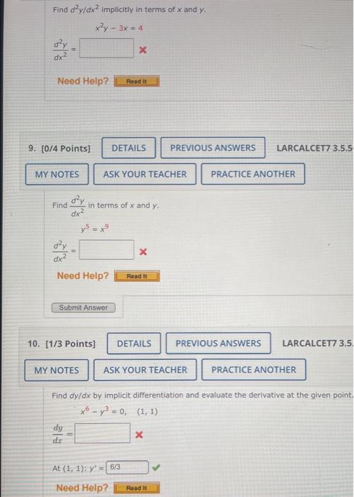 Solved Find d2y/dx2 implicitly in terms of x and y. dx2d2y= | Chegg.com
