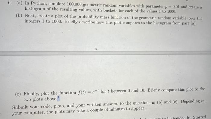 Solved 6 A In Python Simulate 100000 Geometric Random 1111