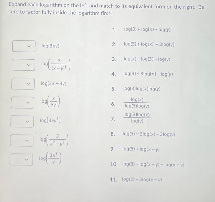 Solved Expand each logarithm on the left and match to its | Chegg.com