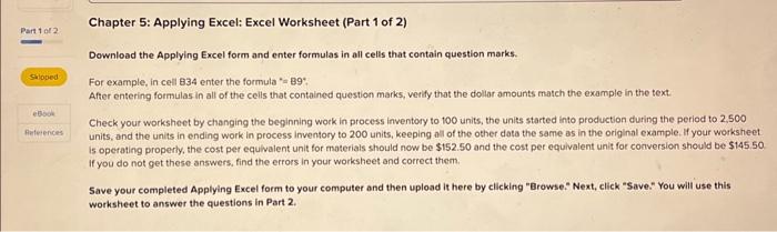 Chapter 5: Applying Excel: Excel Worksheet (Part 1 of | Chegg.com