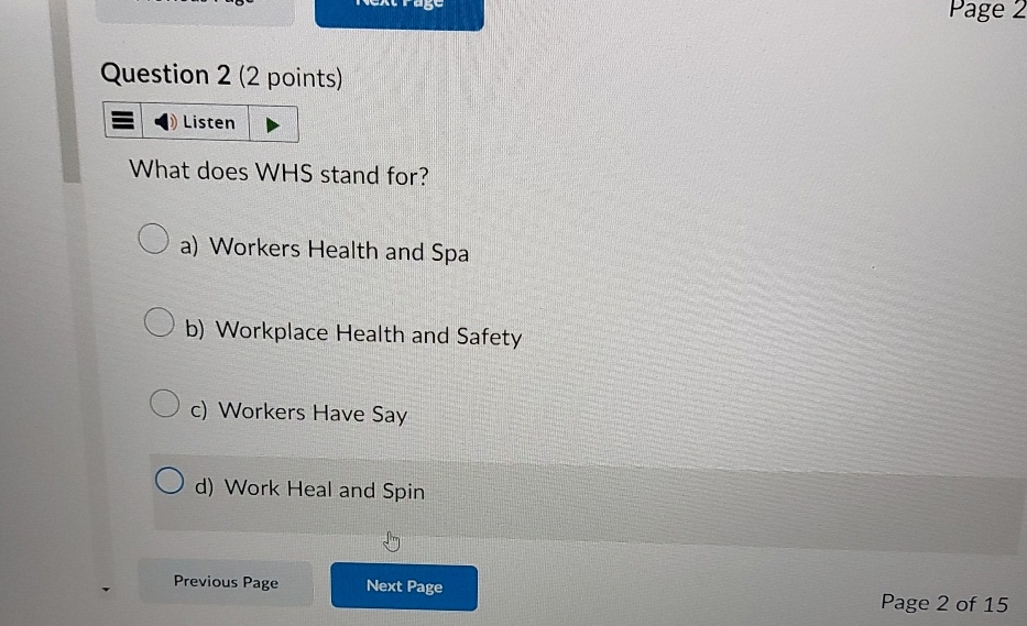 Solved Question 2 (2 ﻿points)What does WHS stand for?a) | Chegg.com