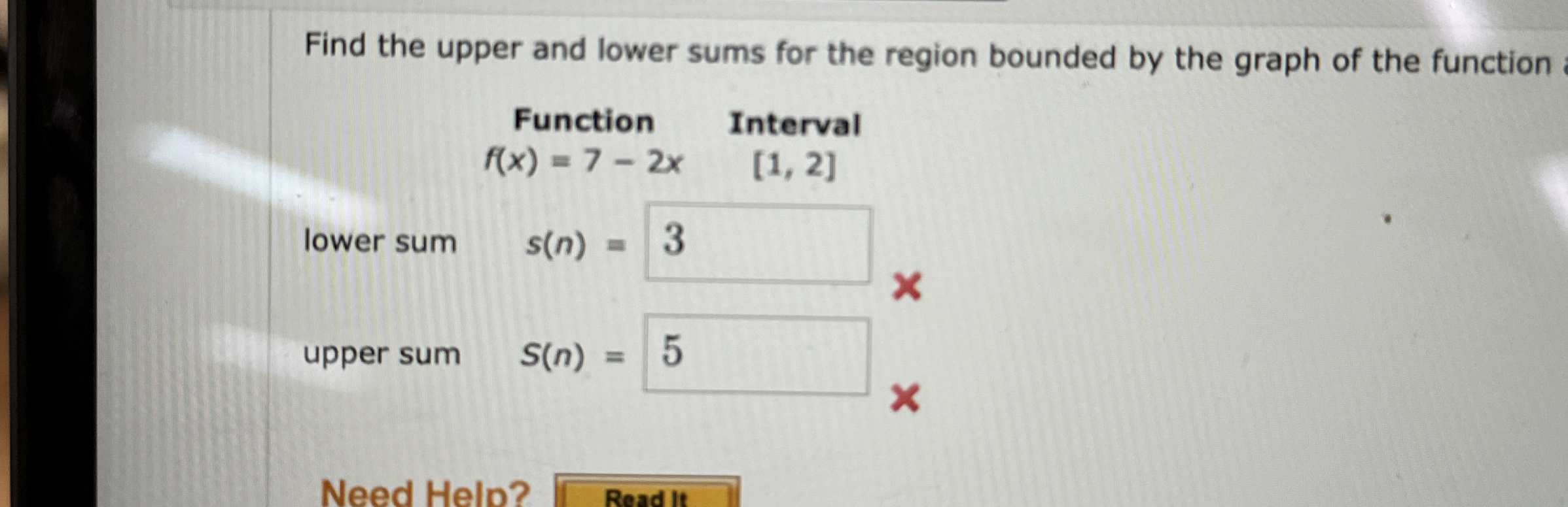 Solved Find the upper and lower sums for the region bounded | Chegg.com