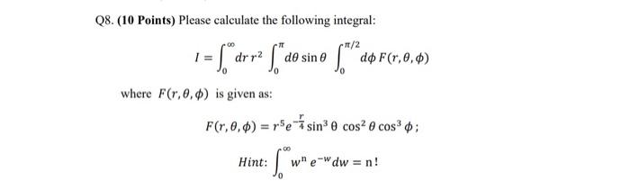 Solved Q8. (10 Points) Please calculate the following | Chegg.com