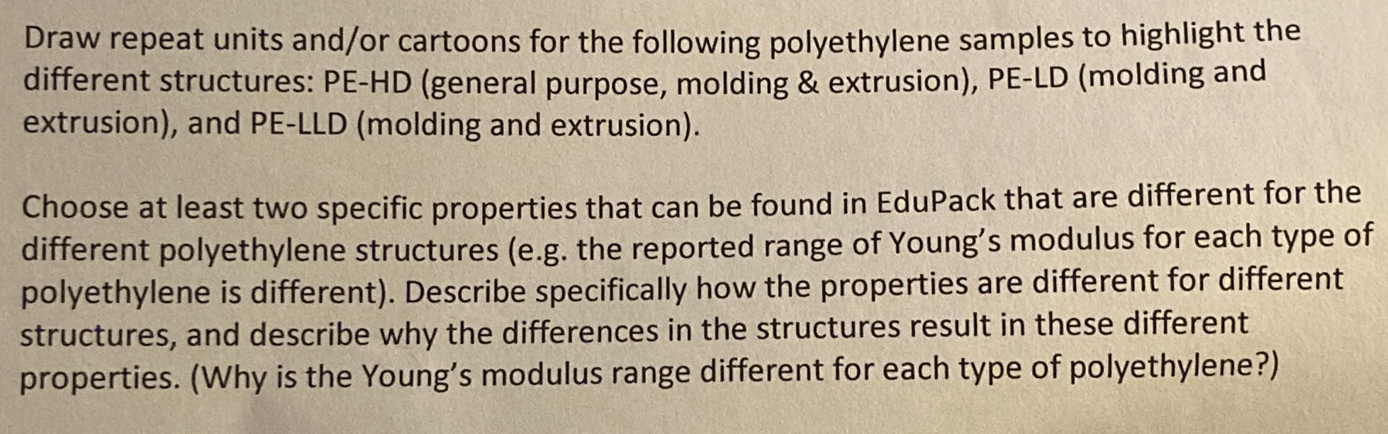 Solved Draw repeat units and/or cartoons for the following | Chegg.com