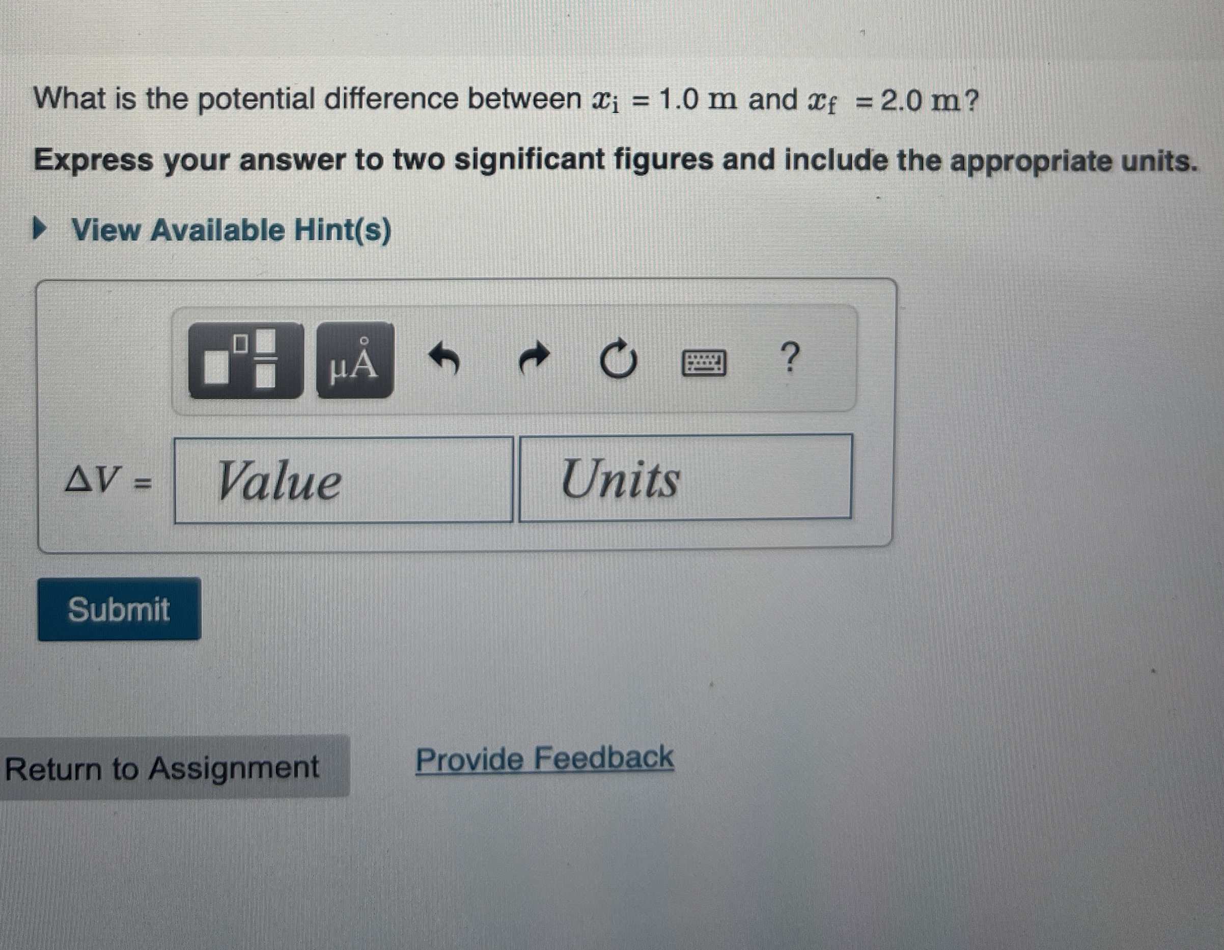Solved What is the potential difference between xi=1.0m ﻿and | Chegg.com