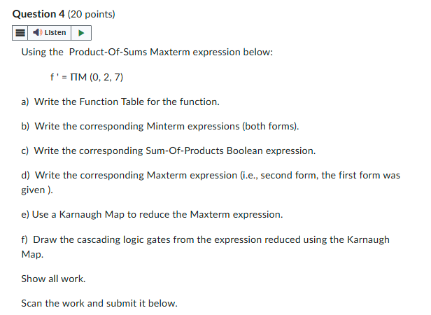 Question 4 (20 ﻿points)：Using the Product-Of-Sums | Chegg.com