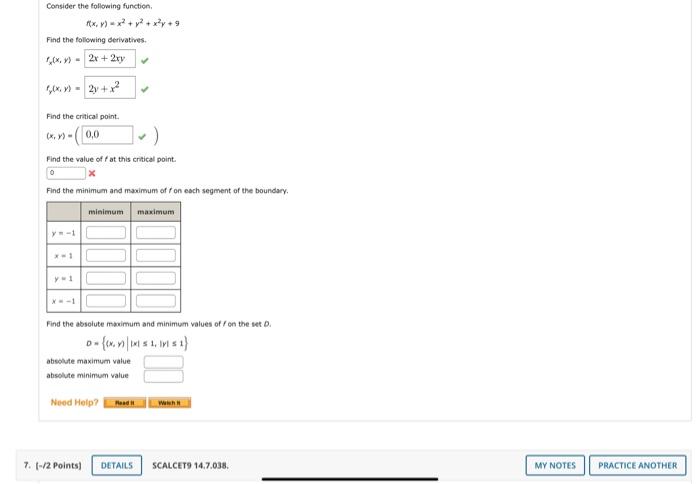 Solved Consider the following function. f(x,y)=x2+y2+x2y+9 | Chegg.com