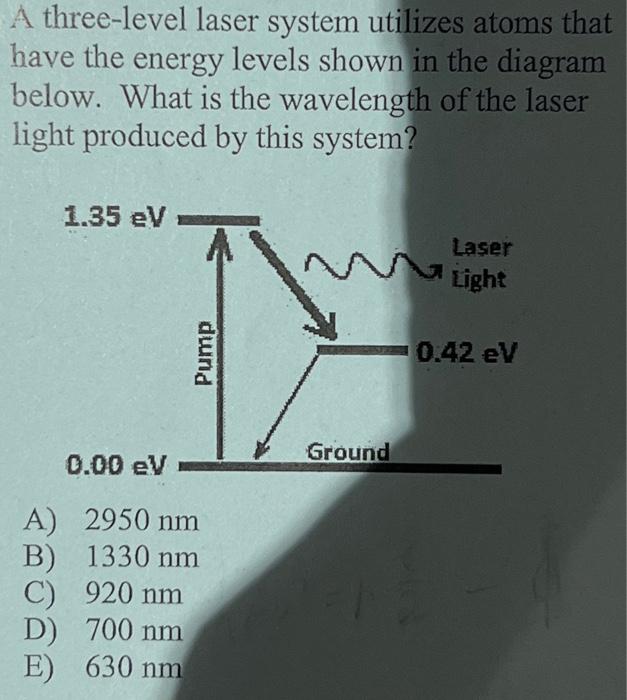Solved A three-level laser system utilizes atoms that have | Chegg.com
