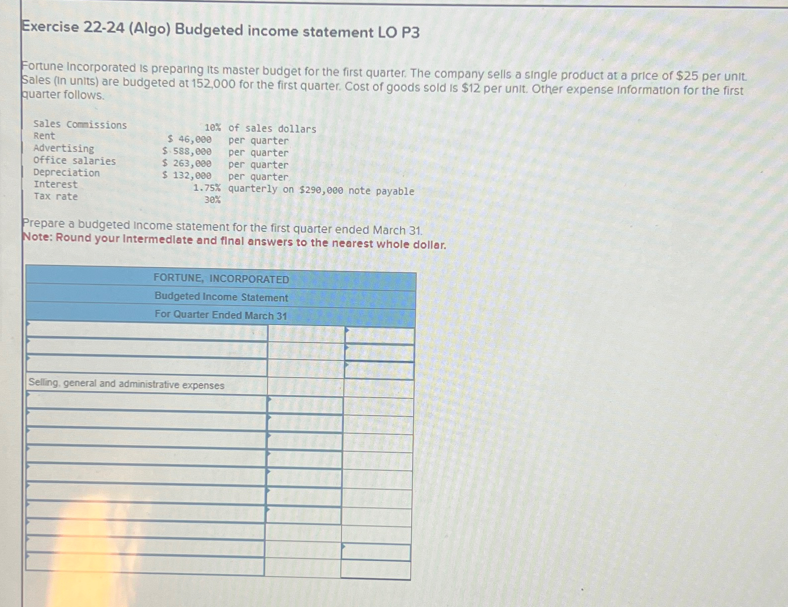Solved Exercise 22-24 (Algo) ﻿Budgeted income statement LO | Chegg.com