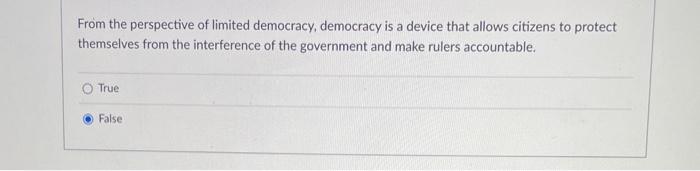 From the perspective of limited democracy, democracy | Chegg.com