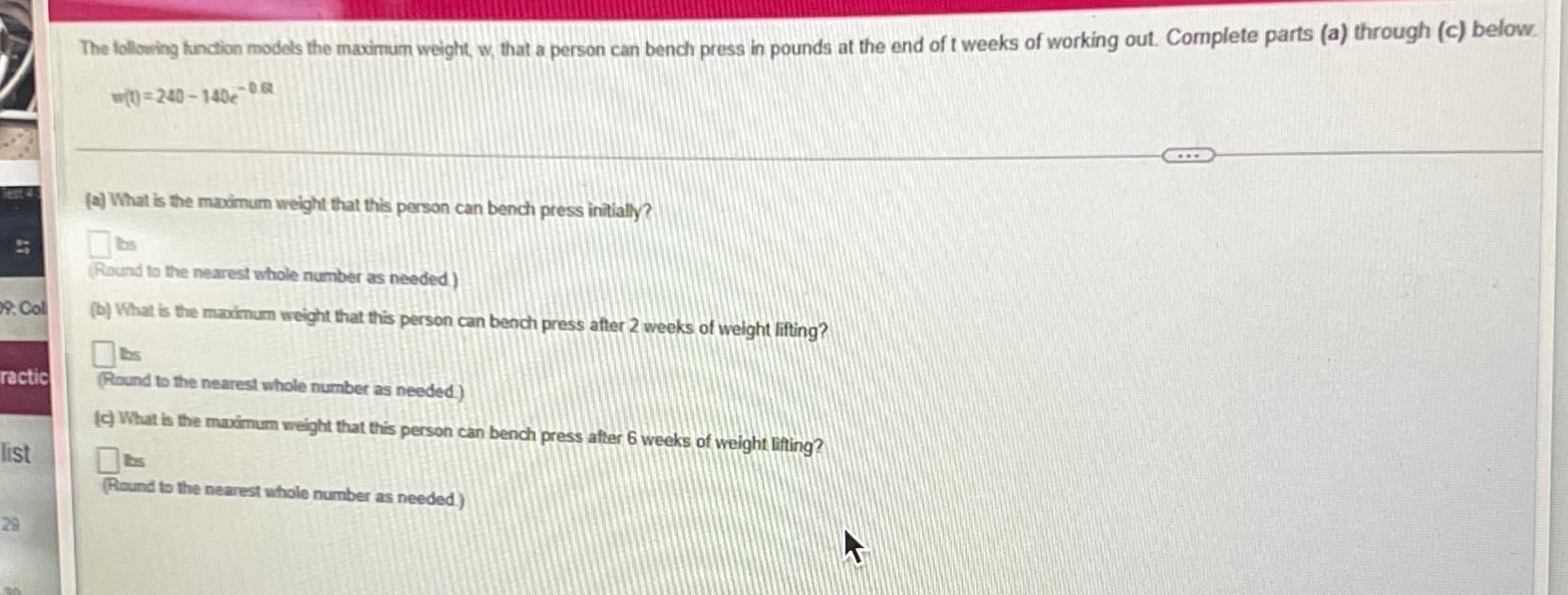 Solved The following hunction models the maximum weight w, | Chegg.com