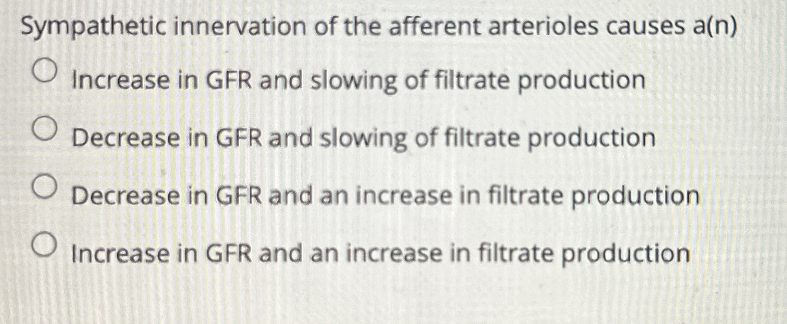 Solved Sympathetic innervation of the afferent arterioles | Chegg.com