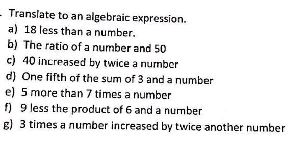 Solved - Translate to an algebraic expression. a) 18 less | Chegg.com