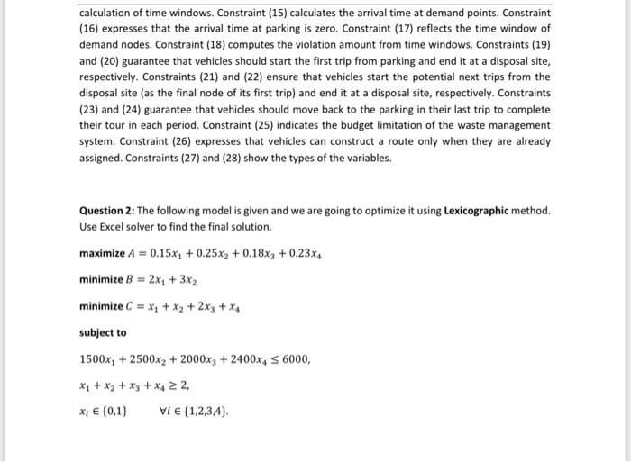 Solved calculation of time windows. Constraint (15) | Chegg.com