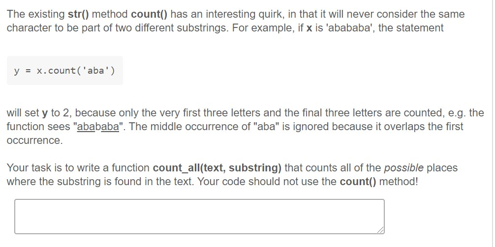 Solved The existing str() method count() has an interesting | Chegg.com