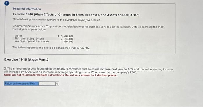 Solved Required information Exercise 11-16 (Algo) Effects of | Chegg.com