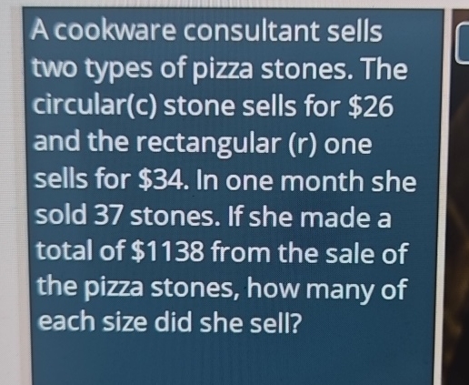 Solved A cookware consultant sells two types of pizza | Chegg.com