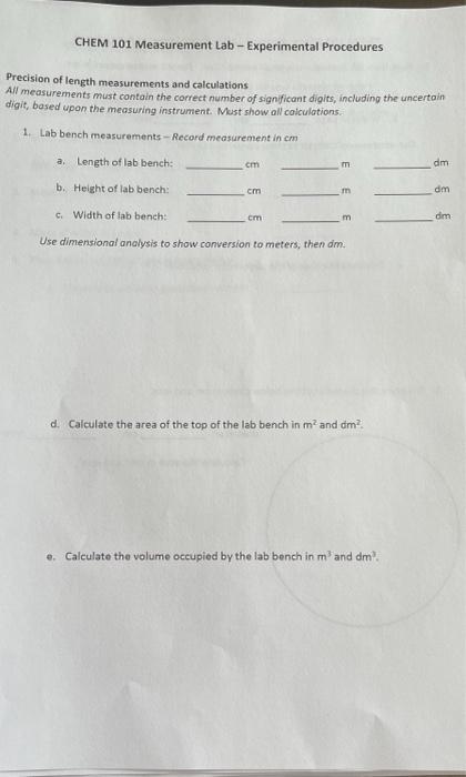 Solved CHEM 101 Measurement Lab - Experimental Procedures | Chegg.com