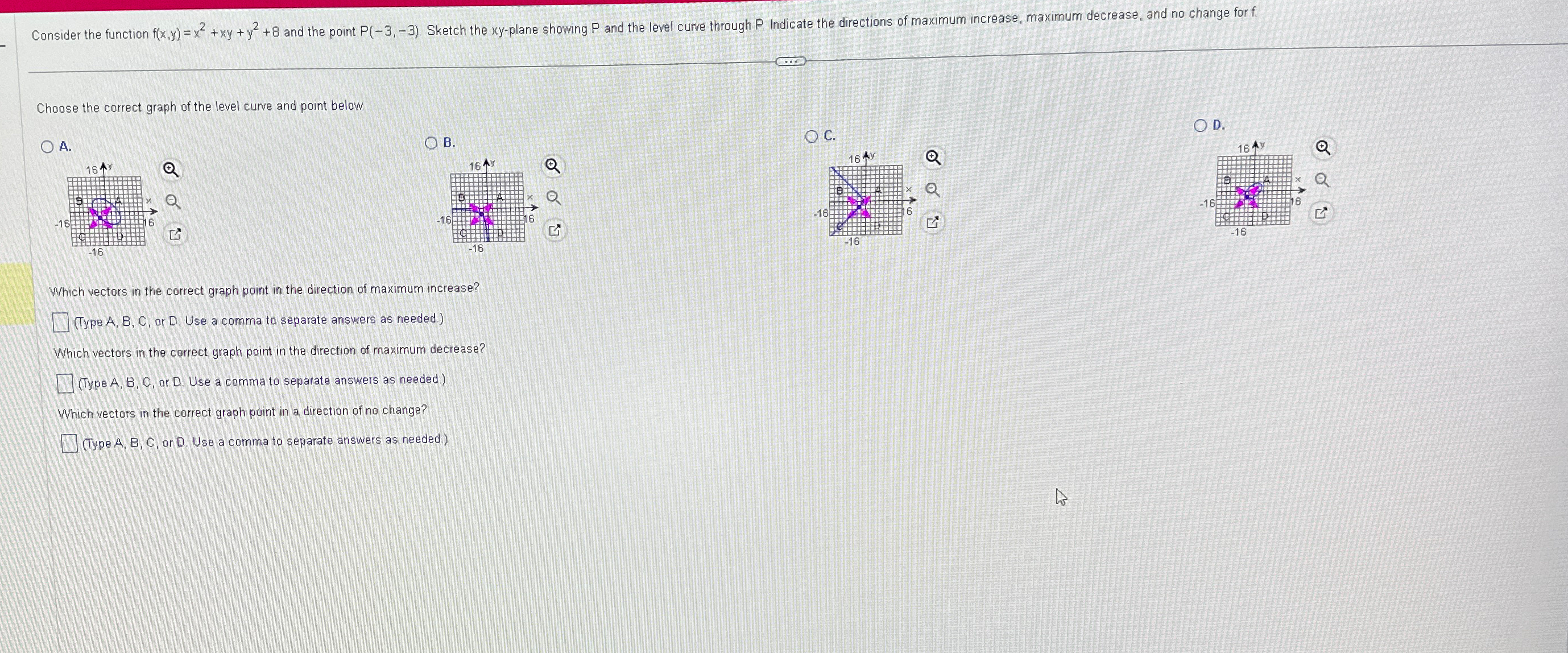 Solved Choose the correct graph of the level curve and point | Chegg.com