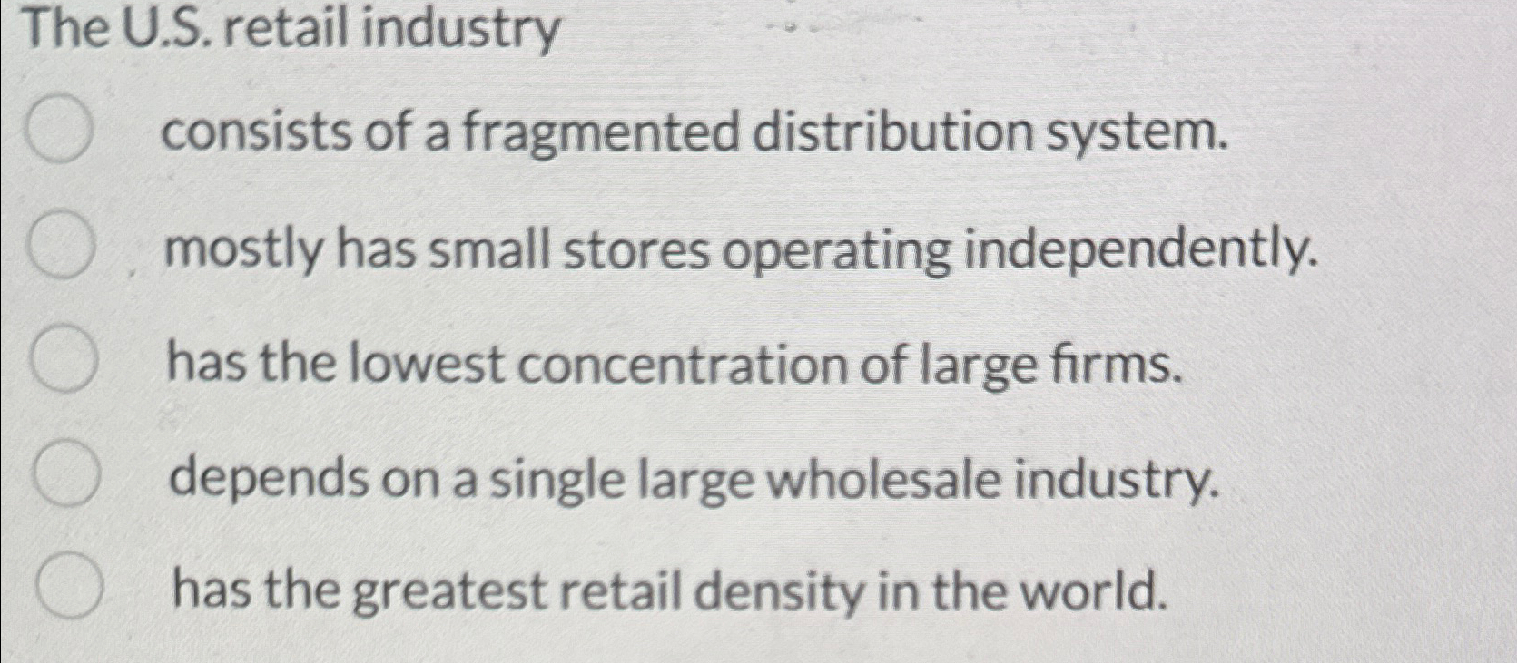 Solved The U.S. ﻿retail industryconsists of a fragmented | Chegg.com