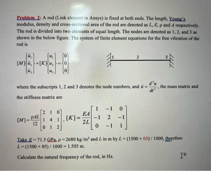Solved Problem 2: A rod (Link element in Ansys) is fixed at | Chegg.com