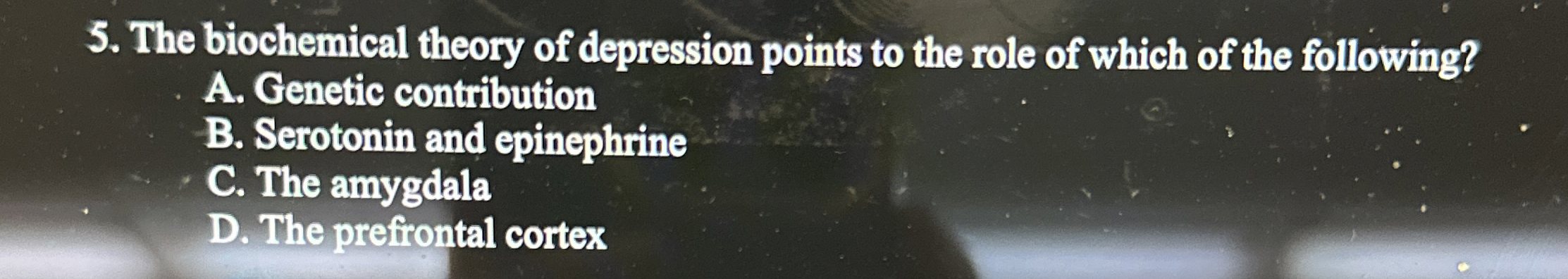 Solved The biochemical theory of depression points to the | Chegg.com