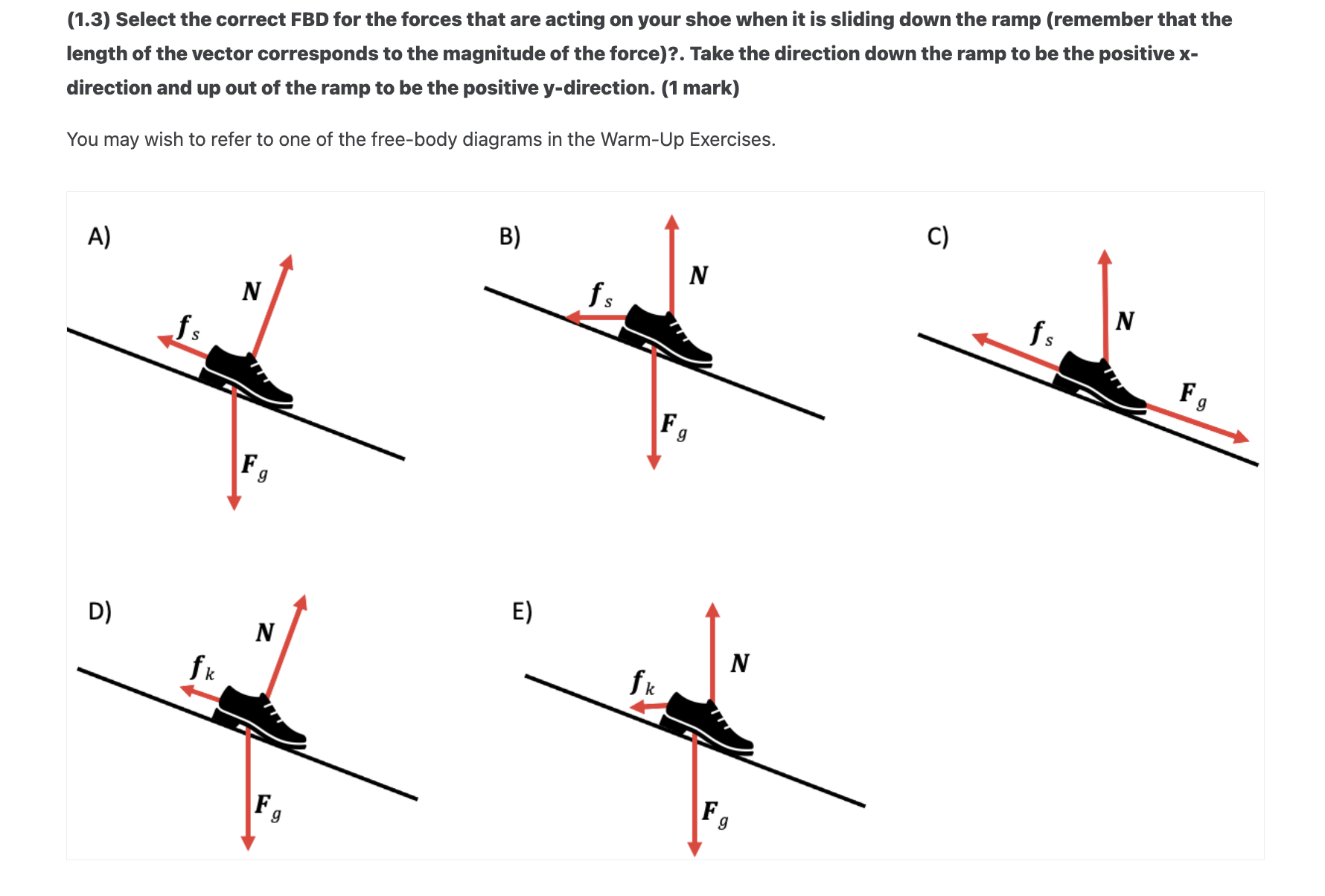 Solved (1.3) ﻿Select the correct FBD for the forces that are | Chegg.com