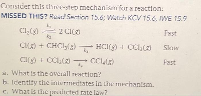 Solved Consider this three-step mechanism for a reaction: | Chegg.com