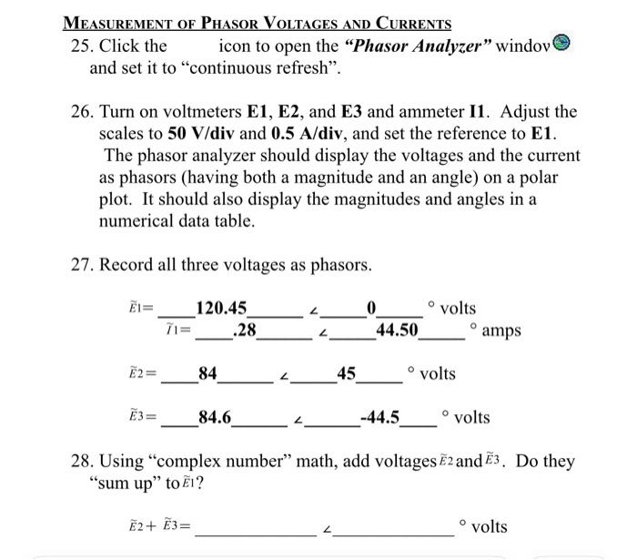 Solved Measurement of Phasor Voltages and CurRents 25. Click | Chegg.com