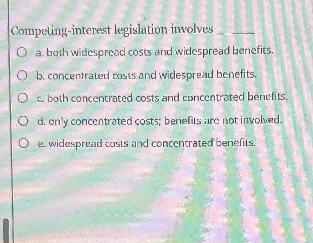 Solved Competing-interest legislation involvesa. ﻿both | Chegg.com