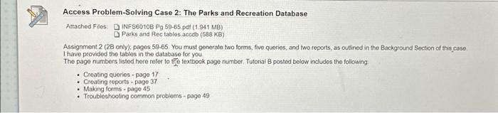 WANAHA Access Problem-Solving Case 2: The Parks and | Chegg.com