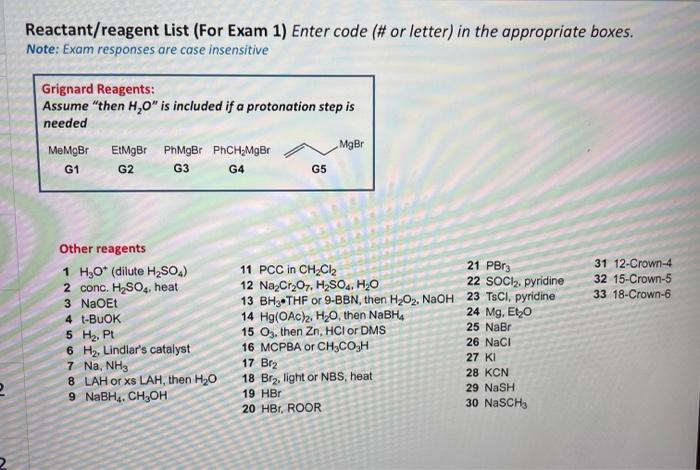 Solved Using the reagent list ↓, identify the reagents | Chegg.com