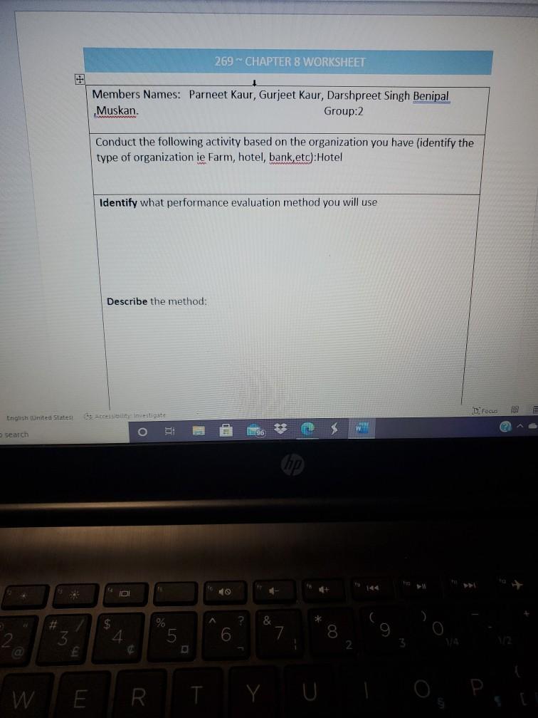 Solved 269 - CHAPTER 8 WORKSHEET Members Names: Parneet | Chegg.com