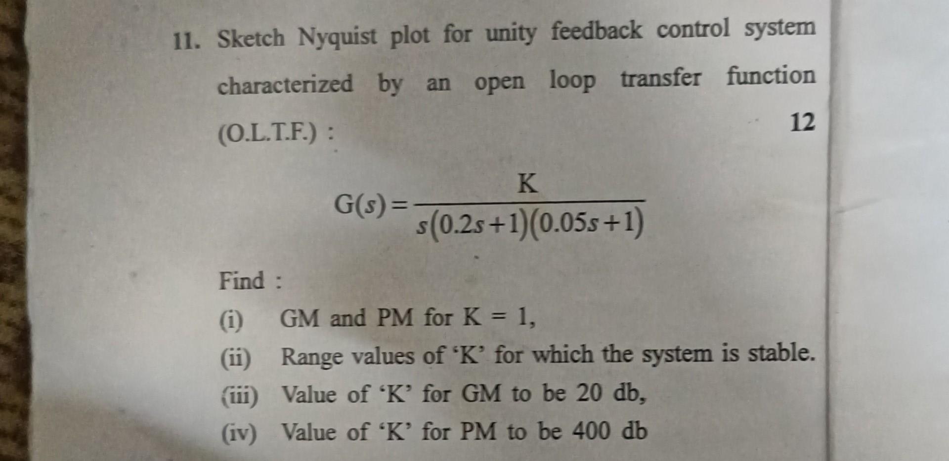 Solved 1 Sketch Nyquist Plot For Unity Feedback Control 