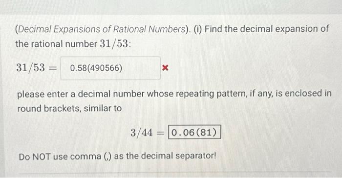 Solved (Decimal Expansions of Rational Numbers). (i) Find | Chegg.com