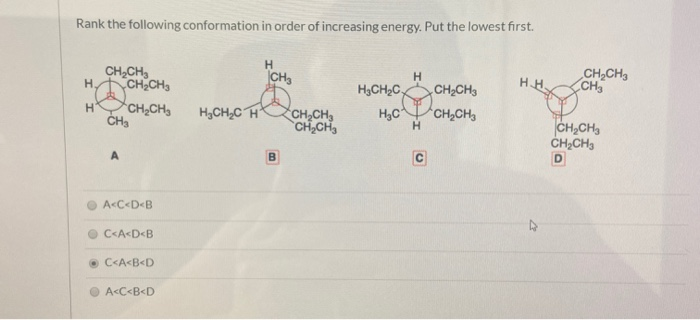 Solved Rank the following conformation in order of | Chegg.com