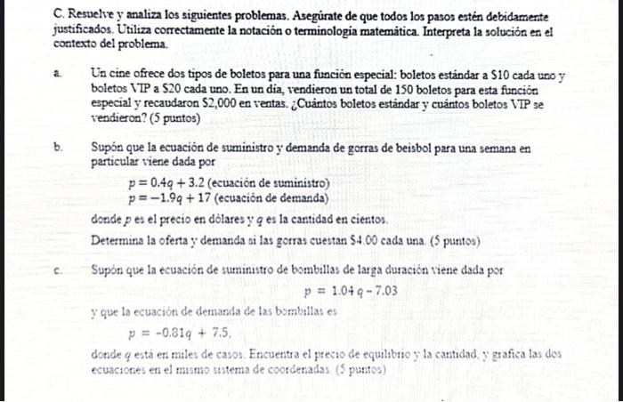 Solved C. Resuelve y analiza los siguientes problemas. | Chegg.com