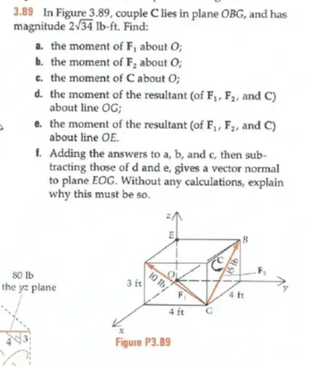 3.89 In ﻿Figure 3.89, ﻿couple C ﻿lies in ﻿plane OBG, | Chegg.com
