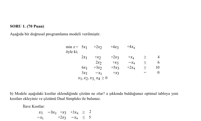 Solved SORU 1. (70 ﻿Puan)Aşağıda bir doğrusal programlama | Chegg.com